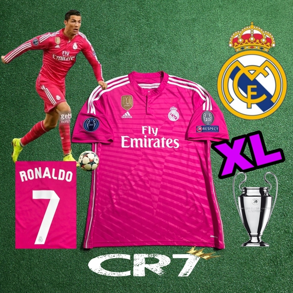 adidas | Shirts | Adidas Real Madrid Cf Cristiano Ronaldo 7 242015 Away Pink Jersey Xl Ucl ...